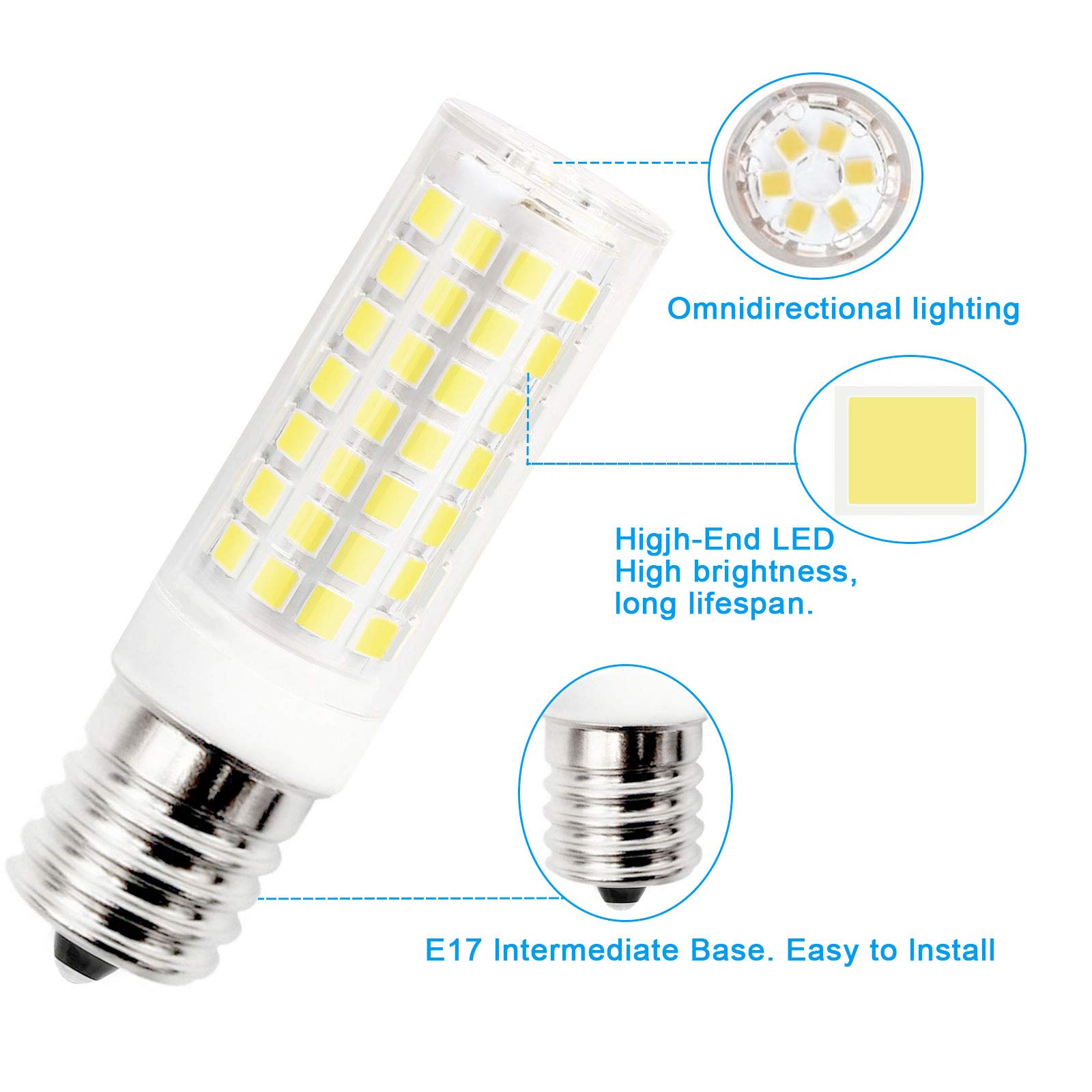 E17 Led Bulbs Microwave Oven Light Bulbs under Hood Dimmable,75 Halogen Bulb Equivalent,6000K White Daylight Stove Light Bulb, Appliance Bulbs, 7.5W led bulbs,700LM, Pack of 2 by Cartaoo