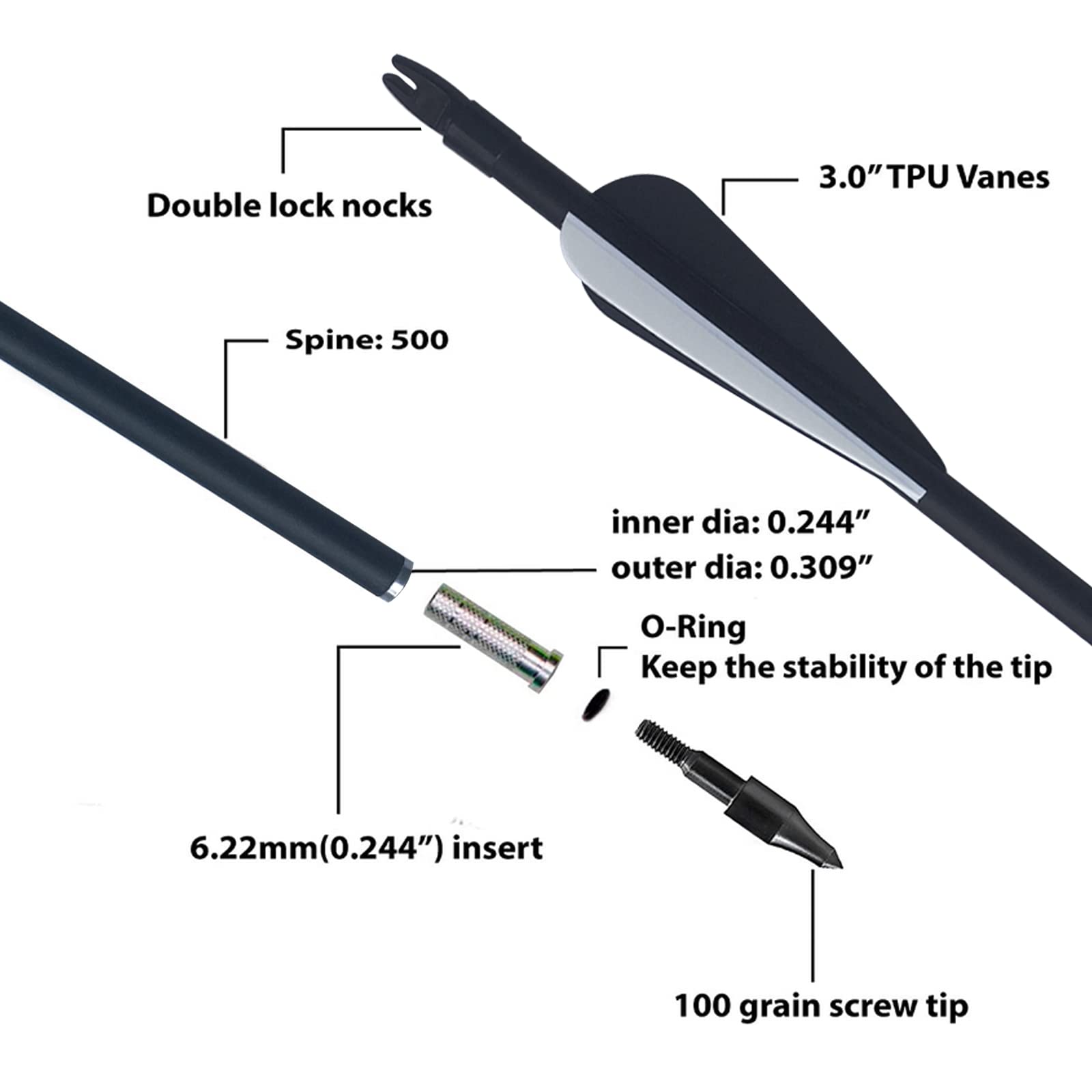 e5e10 30inch Fiberglass Practice Target Archery Arrows with Replaceable Arrowhead Spine 500 for Recurve and Compound Bow Hunting (Orange and White)