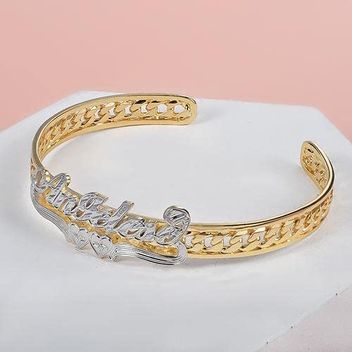 Gemiac Personalized Name Bar Bracelet Initial Charm Unisex Cuff Bracelet Nameplate Bracelet (stlye 4)