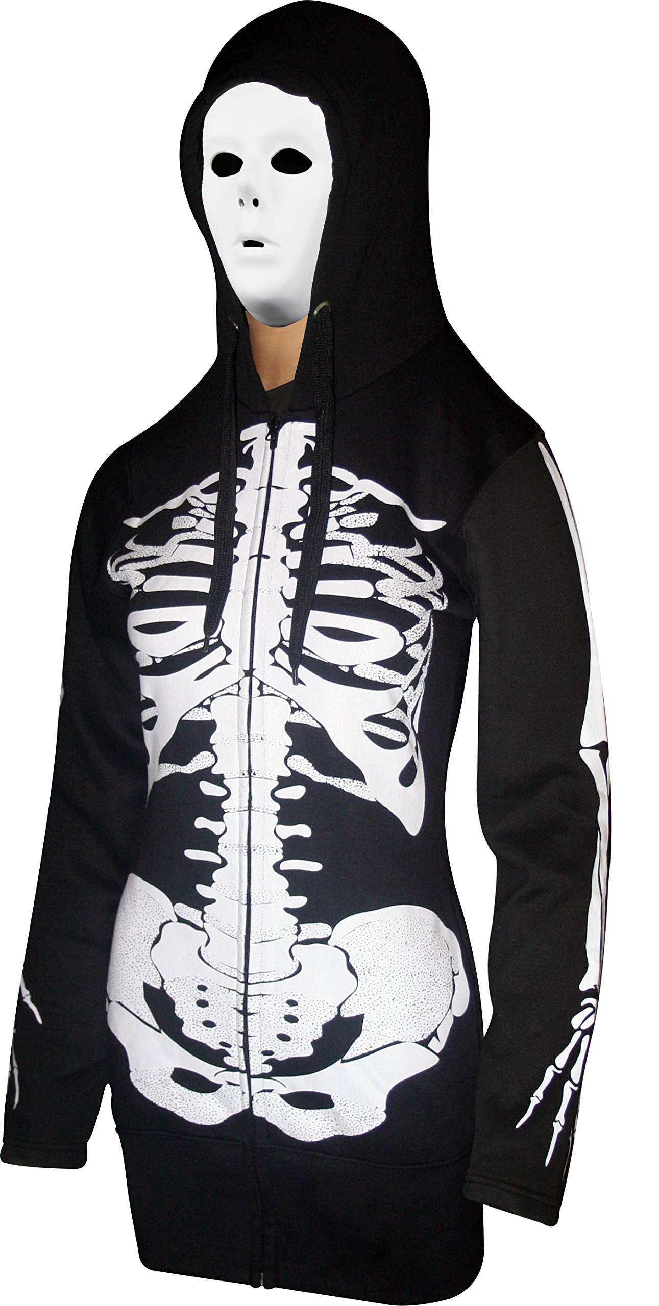 SKYLINEWEARS Women Halloween Costumes Open Face Skeleton Hoodie Long Sleeve Zip Up Hoodie Jacket Skull Open Black L