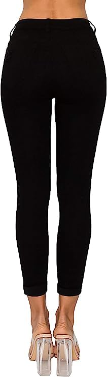 Wax Jean Women's 'Butt I Love You' Push-Up High Rise Destructed Capri Jeans in Heritage Denim Fabric, Black, 7