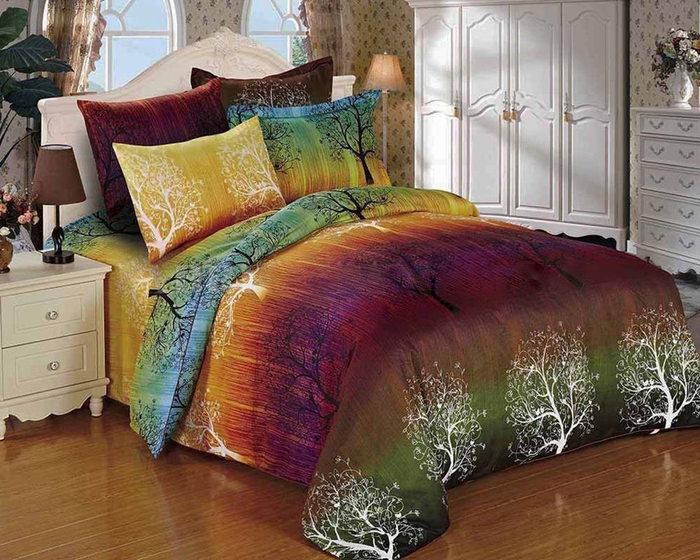 Swanson Beddings Rainbow Tree 7pc Duvet Bedding Set: Duvet Cover, Two Pillow Shams and Two Pairs of Standard Pillow Shams (Oversized King, 7)