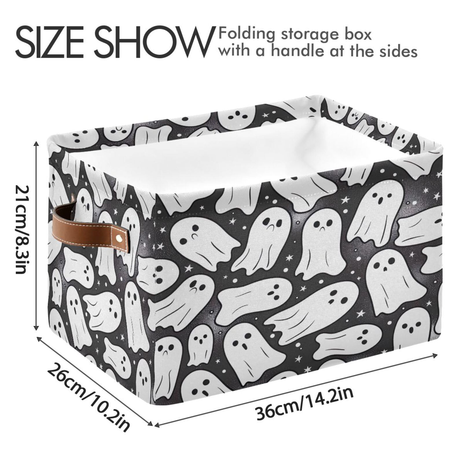 Jthubd Halloween Boo Storage Basket for Organizing Waterproof Foldable Storage Bin with Handles Closet Organizer Halloween Party Basket Spooky Basket Stuffer, 1Pack