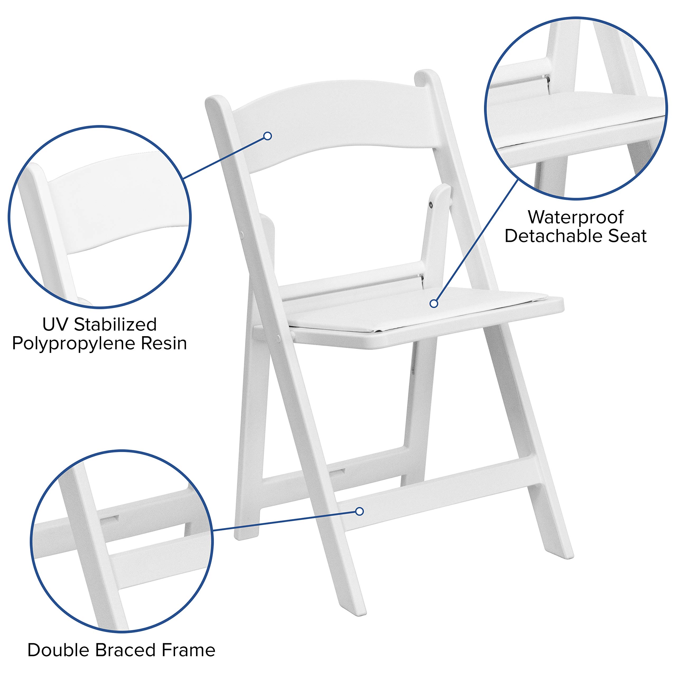 EMMA + OLIVER Folding Chair - White Resin β 2 Pack 800LB Weight Capacity Comfortable Event Chair - Light Weight Folding Chair