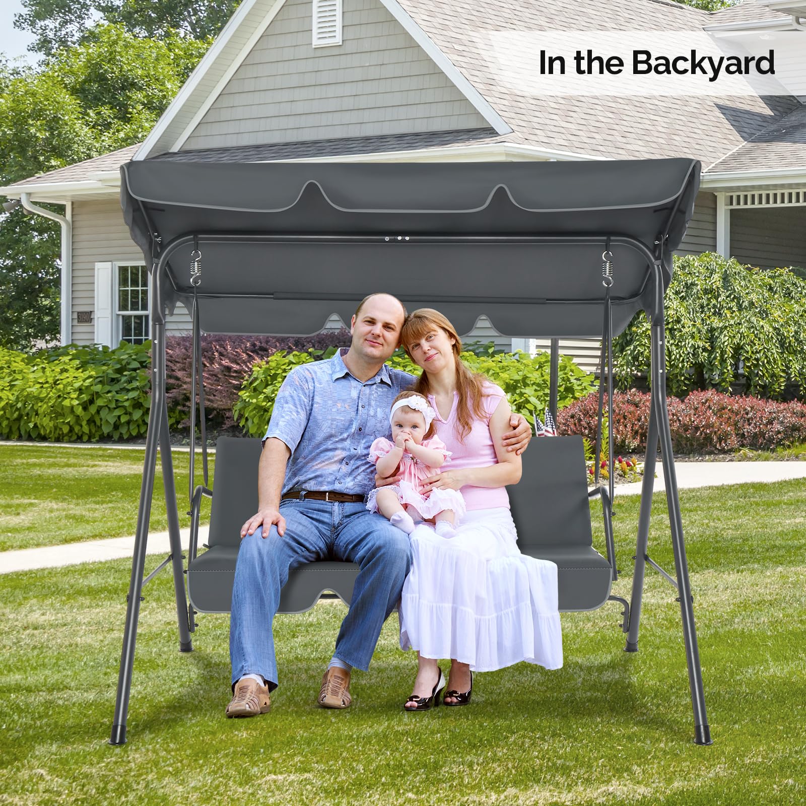 VINGLI Heavy Duty 550 LBS Upgraded 2 Person Outdoor Porch Swing with Stand, Adjustable Canopy Swing with Cushions & Steel Frame for Yard, Pool, Lawn, Indoors (Grey)