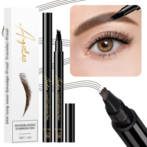 Eyebrow Pen, Microblading Eye Brow Pencil, Micro 4 Point Makeup Pens for Natural and Hair-Like Strokes, Long Lasting, Waterproof and Professional Eyebrow Definer (Dark Brown)