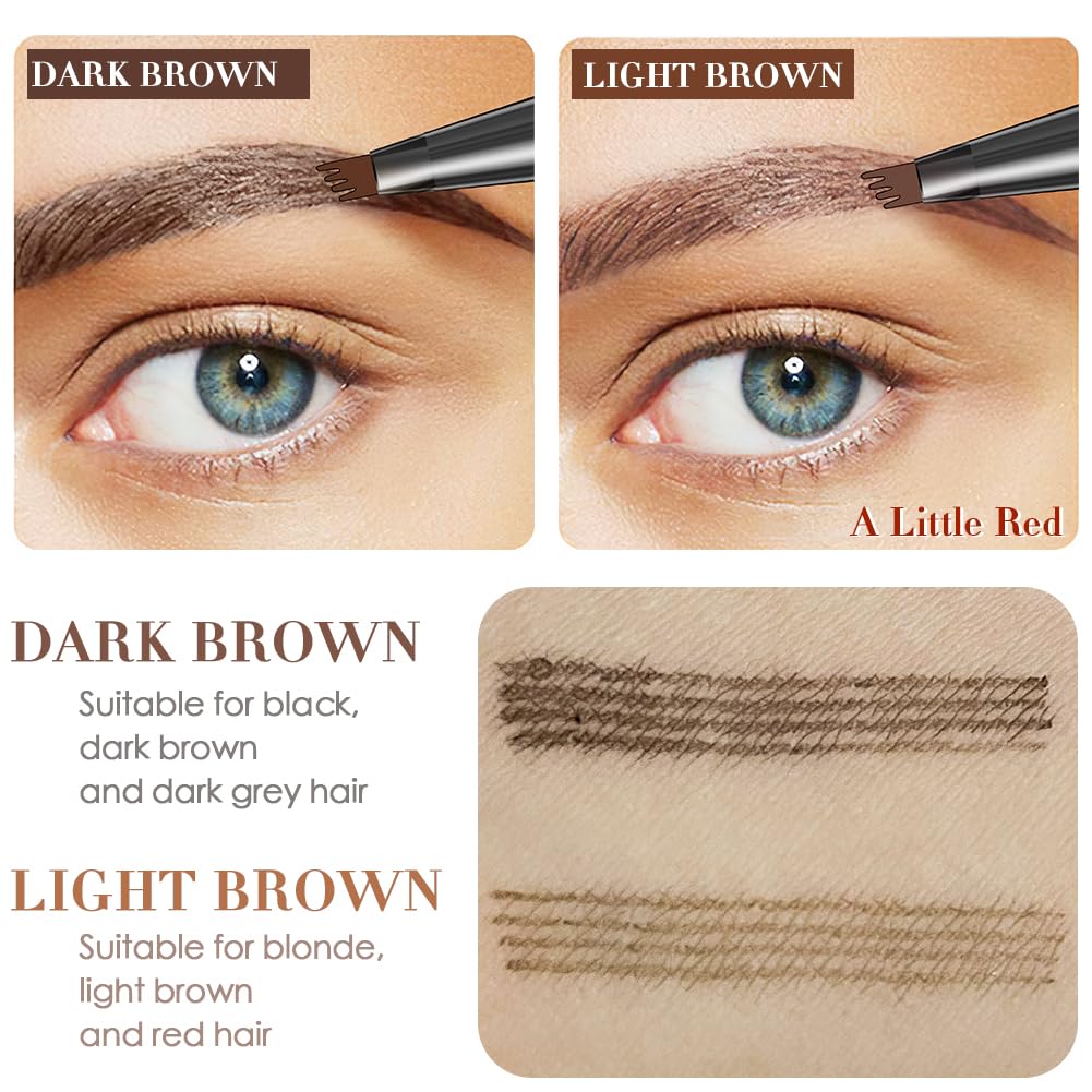 Eyebrow Pencil Dark Brown, Waterproof Microblade Eyebrow Pen 4 Fork Tip Pencil,Smudge Proof Brow Pen Long Lasting Lift & Snatch Liquid Brow Eyebrow Marker Pen that Looks Like Hair