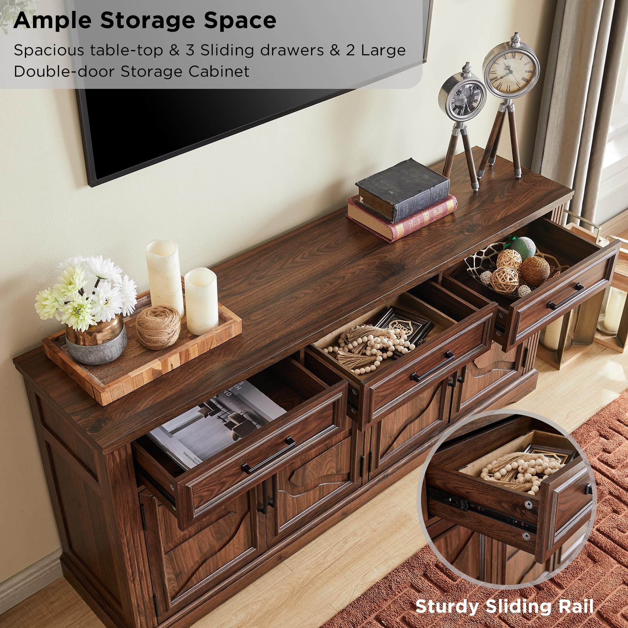 JXQTLINGMU 66" Large Buffet Sideboard Cabinet with 4 Doors and 3 Drawers, Buffet Table Coffee Bar Wine Bar Storage Cabinet for Dining Room, Living Room, Black
