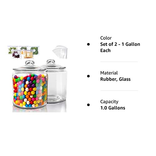 Masthome 1 Gallon Glass Storage Jars Set of 2,Airtight Cookie Jar for Flour Sugar Coffee,Clear Food Storage Canisters with Lids for Kitchen Counter Pantry Well Organization(15 pcs Food Storage Bag)