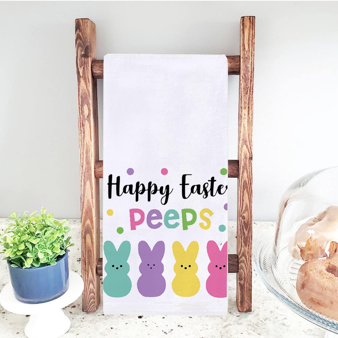 Happy Easter Peeps Kitchen Dish Towel 18 x 28 Inch, Spring Summer Rabbit Tea Towels Dish Cloth for Cooking Baking Set of 2