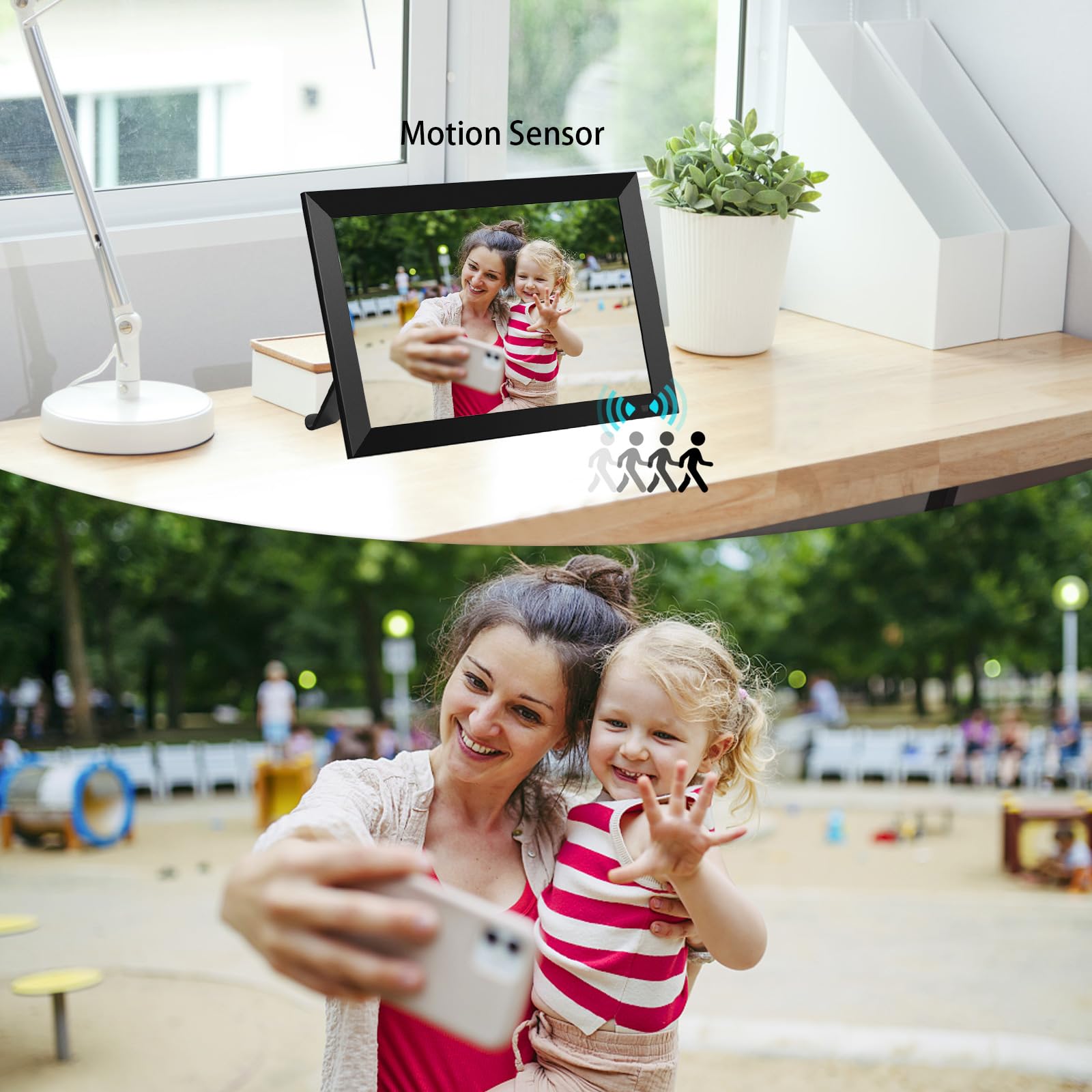 FRAMEO Smart Digital Photo Frame, 10.1 Inch WiFi Digital Picture Frame with IPS Touch Screen, Auto-Rotate, 16GB Storage, Easy to Share Photos or Videos via Frameo APP from Anywhere (Black)