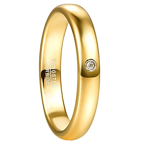 GALANI Gold Cubic Zircon Ring for Women 4mm Dome Tungsten Jewelry Ring for Wedding Engagement Promise Propose Size 8