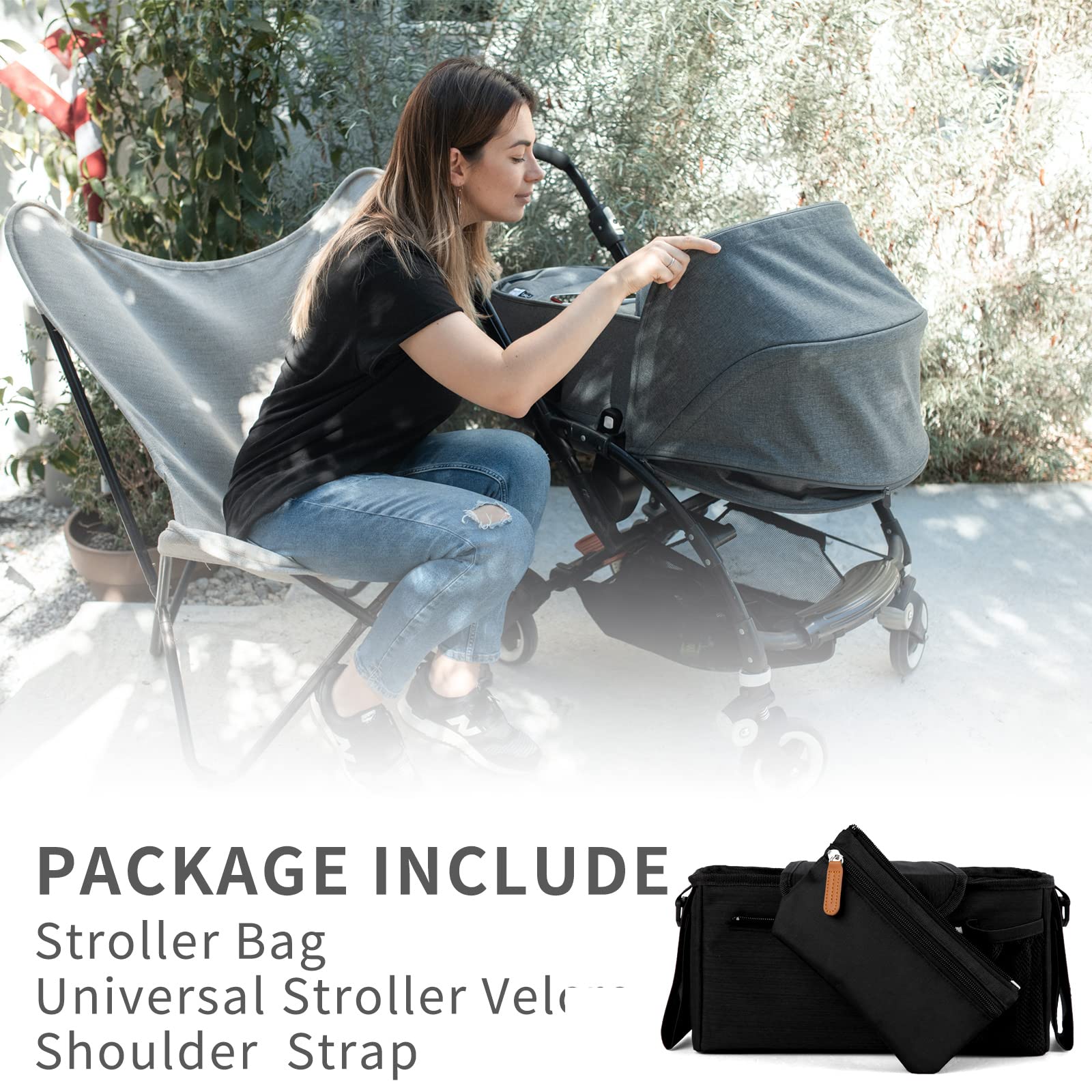 GOGOSO Baby Stroller Diaper Organizer Bag with Cup Holder, Universal Fit Most Strollers, Space for Diapers, Wipes & Toys, Black