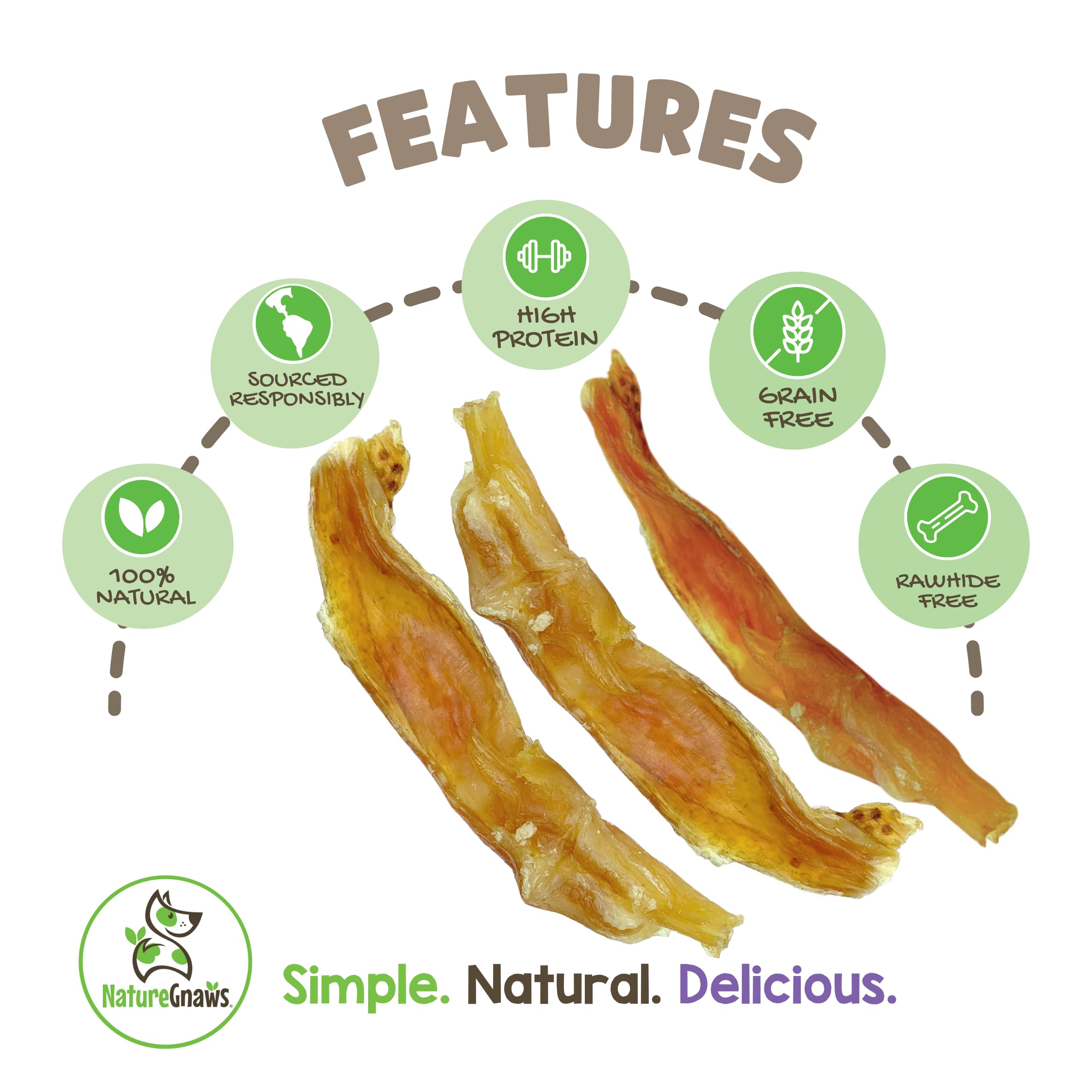 Nature Gnaws Beef Tendons for Dogs 4-5" (5 Count) - Mixed Thickness - Long Lasting for Small and Medium Dogs - Natural Beef Jerky Dog Chew Bones - Rawhide Free