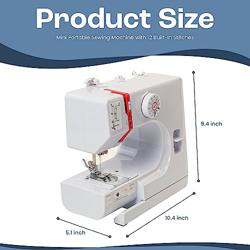 WALLECOM Portable Sewing Machine for Beginners and Kids with 12 Stitch Applications, Dual Speed, and Reverse Stitch- Small Sewing Machine with Foot Pedal, Easy to Use Electric Mini Sewing Machine