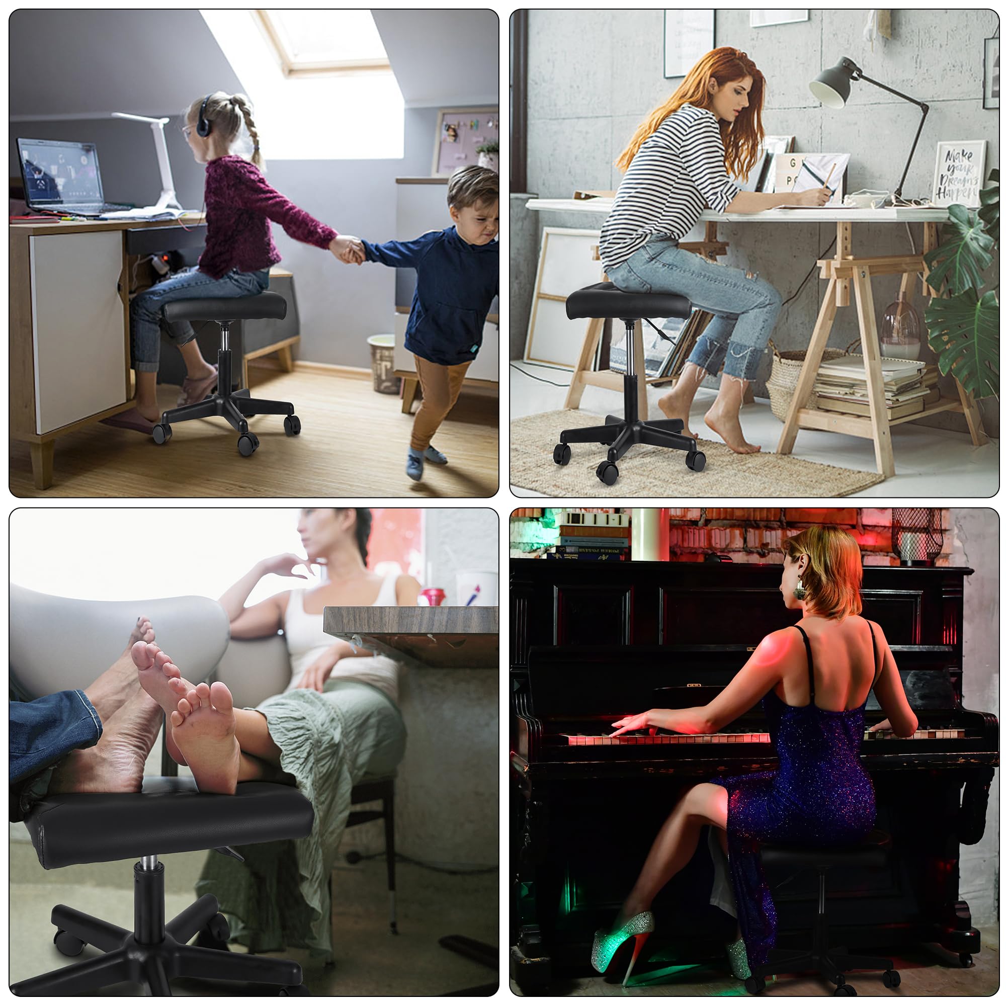 Footrest Stool on Wheels 15-20'' Height Adjustable Multi-Use Stool Gaming Foot Stool Under Desk 360°Swivel Ergonomic Foot Stool W/Lockable Wheels Work Stool for Home Offiece