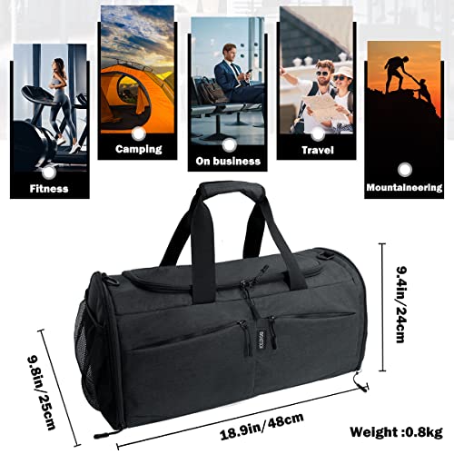 Noelen Gad Travel Duffle Bag for men 50L Medium Sports Gym Bag with Dry wet separation Pocket & Shoes Compartment Weekender Overnight Backpack for Traveling Duffel Bag Backpack (Black)