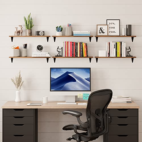 Wallniture Arras Floating Shelves for Wall, Bookshelves & Wall Storage Shelves for Living Room Decor, Office, Bedroom Walnut 24" Bookshelf Set of 6