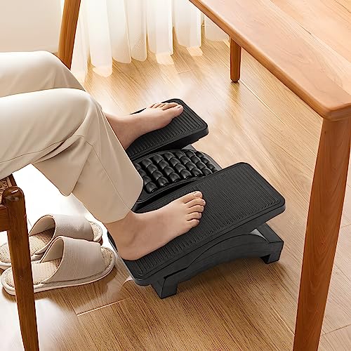 Footrest Under Desk Adjustable Pressure Relief Footrests with Massage Roller Ergonomic Foot Rest for Home, Office Use
