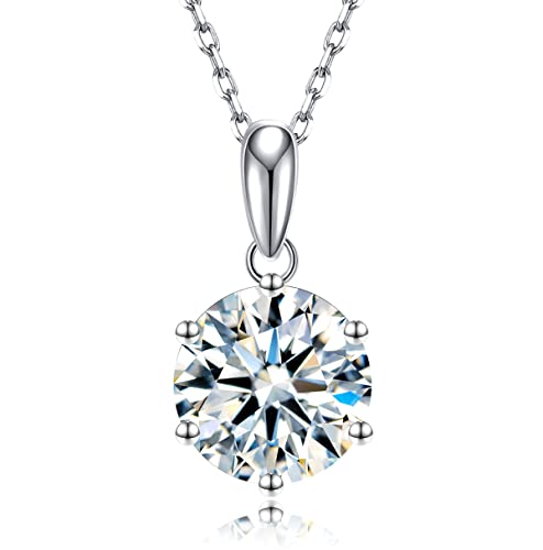 SecreTalk Heart Moissanite Pendant Necklace 2CT 18K White Gold Plated Silver D Color Ideal Cut Diamond Necklace for Women with Certificate of Authenticity (Classic 6P)