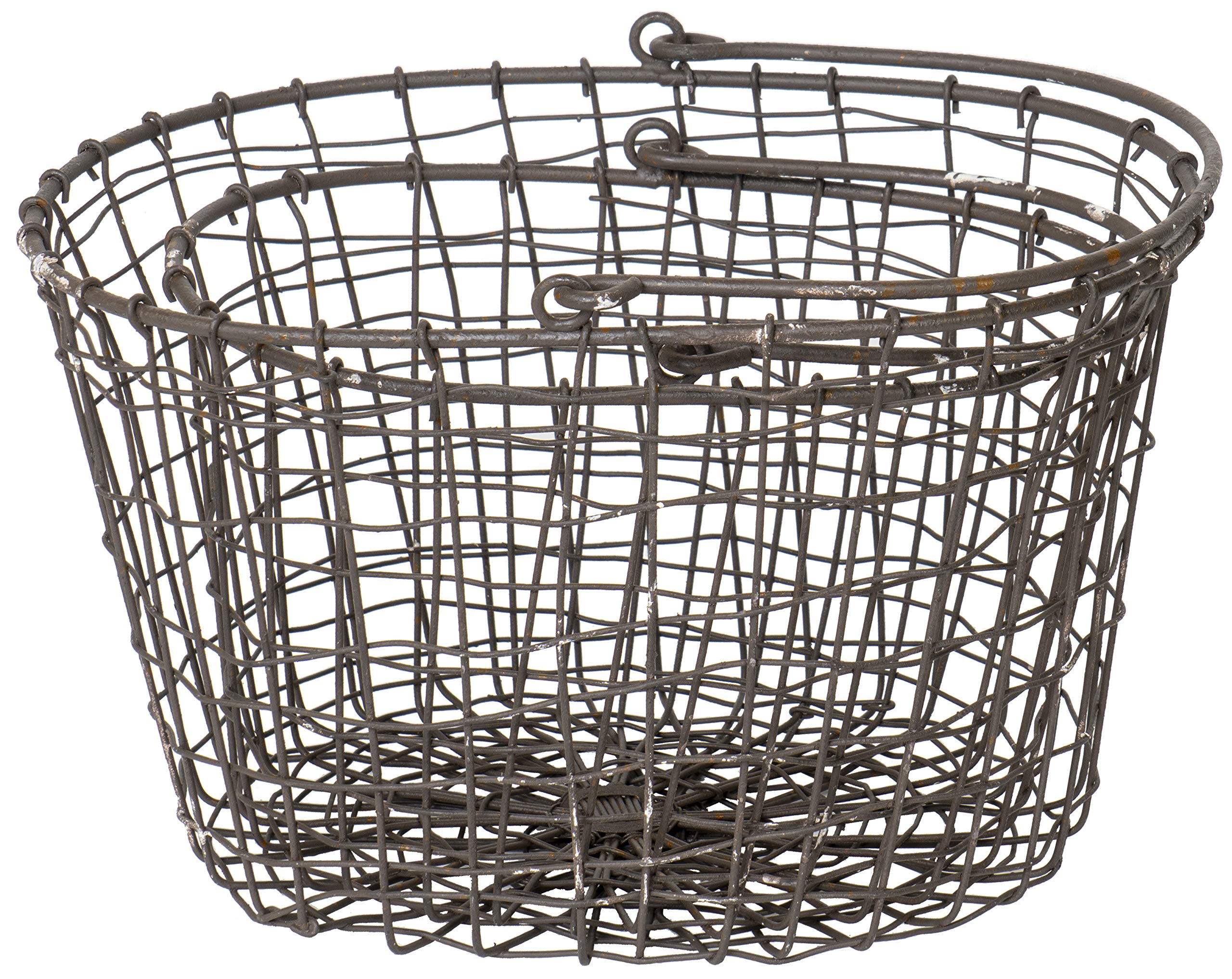 Red Co. All-Purpose Country Rustic Small Basket Display Bin, Gray Iron Metal Wire with Wooden Handle, Set of 2- Large- 10 Inches and Small- 8.75 Inches