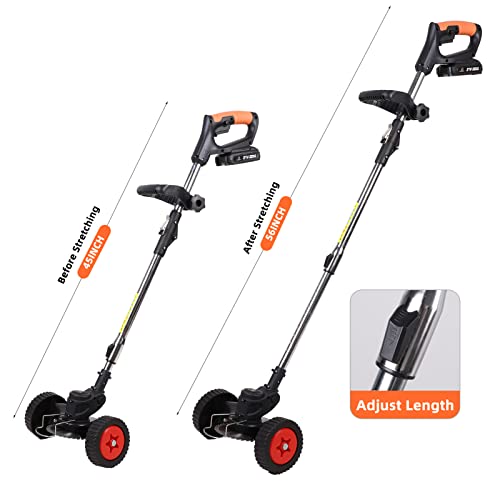 Weed Wacker Cordless Weed Eater,3-in-1 Lightweight Push Grass String Trimmer Edger,21V Li-Ion Battery Powered,3 Lawn Tools with Lightweight Wheeled for Home Garden Yard Mowing(Black)