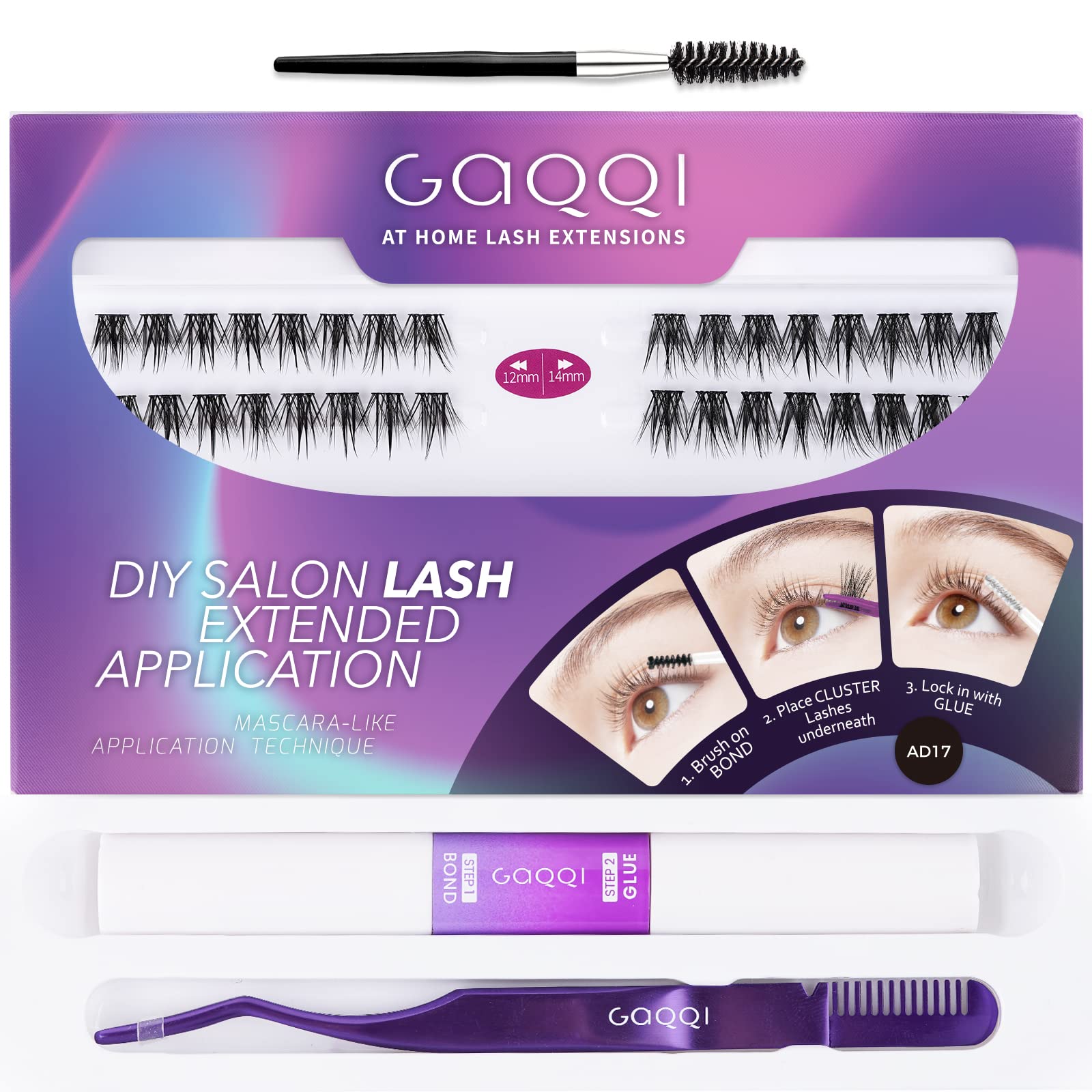 GAQQI Manga Lash, DIY Eyelash Extension Kit, 28 Clusters Wide Band Lashes,C Curl Cluster Lashes Natural Look with Glue and Applicator, Fake Eyelashes Eyelash Extensions Reusable (GQ09-CMIX)