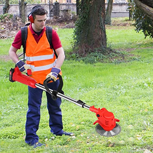 Weed Wacker Cordless String Trimmer - 24V Power Weed Eater Grass Trimmer with 3 Function Blades, Height Adjustable Lawn Edger Brush Cutter for Home Garden, Lawn, Yard (A 1 Battery red)