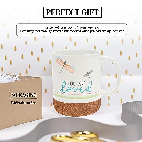 Pavilion Gift Company – You Are Loved - 16-ounce Stoneware Mug with Sandy Glazed Bottom, Dragonfly, Large Handle Coffee Cup, Survivor Encouragement Gift, 1 Count (Pack of 1), 3.5” x 3.5”
