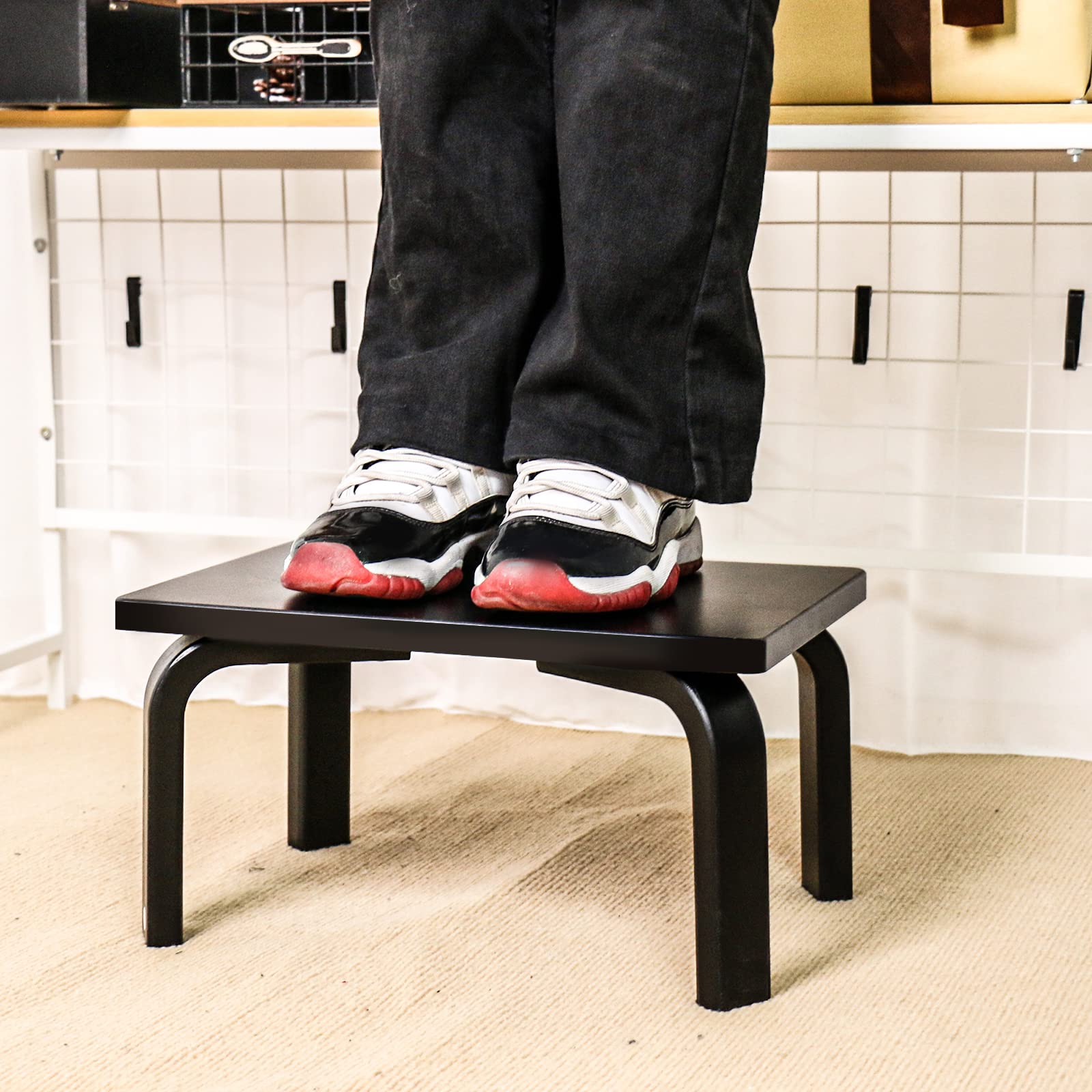 Jynpioe Step Stool for Kids, MDF Step Stool for Toddler Potty Training MDF Board Stool for Nursery Kitchen Toilet with Safety Non-Slip for Stool Legs Mats Children&Adults (Black)