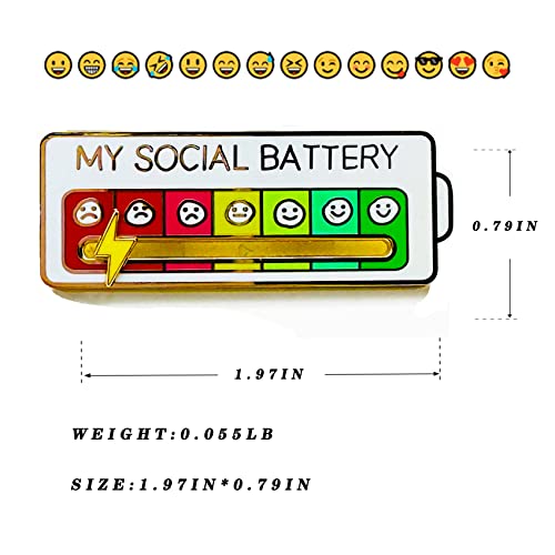 SLINHEWEI Social Battery Pin 2.0-2023 NEW funny pins,enamel pins, Mood Expressing Pin For Introverts , Perfect for 7 Days a Week! (Black)