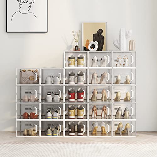 SEE SPRING XX-Large 12 Pack Shoe Storage Box, Clear Plastic Stackable Shoe Organizer for Closet, Space Saving Sneaker Shoe Rack Containers Bins Holders Fit up to Size 13 (Clear)