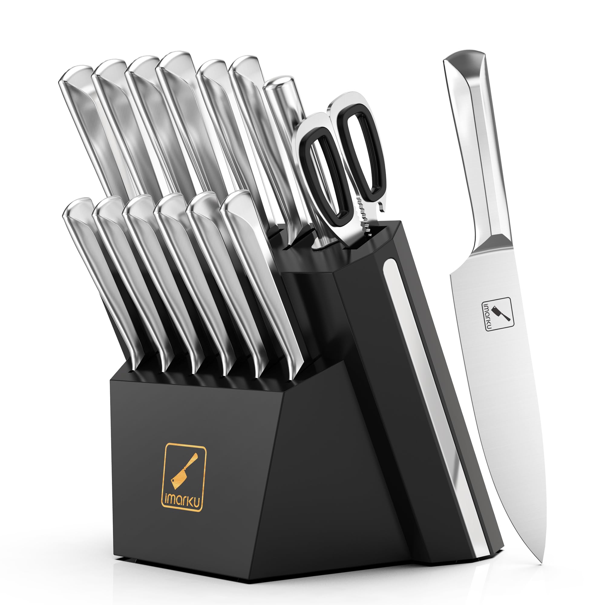 imarku Knife Set, 15PCS Kitchen Knife Set with Diamond Shaped Handle, Dishwasher Safe Knife Block Set, Premium German High Carbon Stainless Steel Chef Knife Set, Valentines Day Gifts for Him Her
