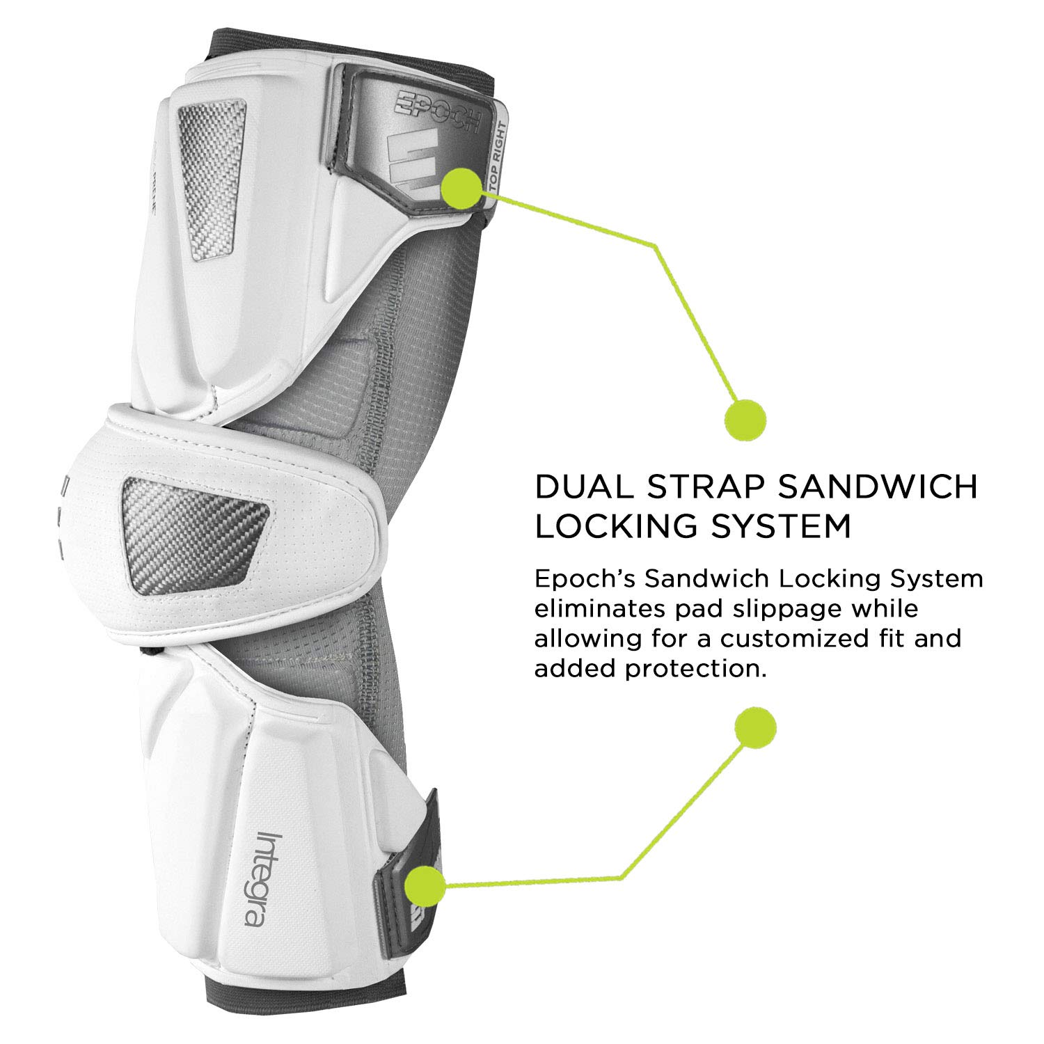 Epoch Integra Elite Lacrosse Arm Guards with 2-Step Molded Multi-Density Foam, X-Large, White