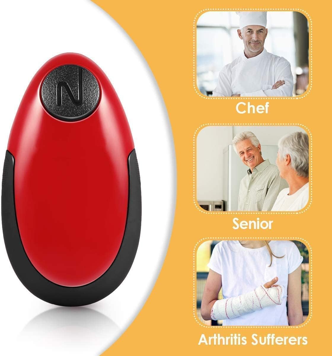 Electric Can Opener, Open Cans with One Touch NO Stuck Smooth Edge Automatic Can Opener for Seniors Arthritis, Food-Safe & Battery Operated Handheld Opener Fits Almost Sizes