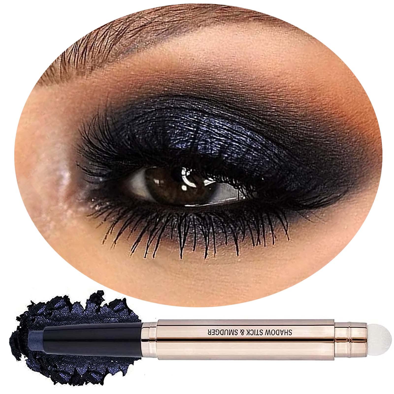OVIQERKI 18 color eyeshadows stick shimmer,Highlighter waterproof eyeshadow pen,Colour pop eye makeup (Deep space black #12)