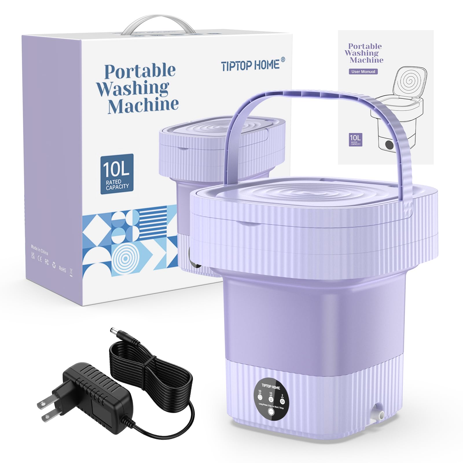 Portable Washing Machine, 10L Foldable Washer Machine, 3 Modes Deep Clean Small Item Baby Clothes Pet Supplies Underwears Socks Towels Suitable for Apartment Laundry Camping Travel