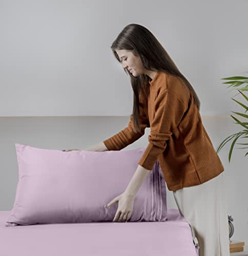 Utopia Bedding Queen Sheet Set β Soft Microfiber 4 Piece Luxury Bed Sheets with Deep Pockets - Embroidered Pillow Cases - Side Storage Pocket Fitted Sheet - Flat Sheet (Lavender)