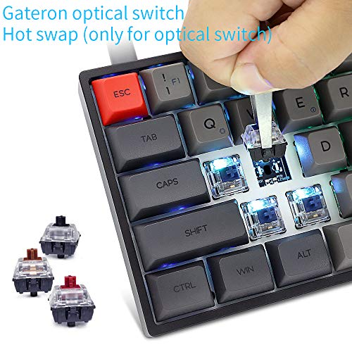 Epomaker SK71S 71-Keys Bluetooth5.1 Wireless/Wired Hot Swappable Mechanical Keyboard with RGB Backlit PBT GSA Keycaps for Win/Mac/Gaming (Gateron Optical Black, Black)