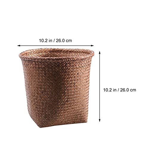 Toyvian Woven Wastebasket Woven Basket Trash Can, 1Pc Rattan Storage Basket Wastebasket Garbage Bin for Home Bathroom Kitchens Office- 26X26X26CM Office Wastebasket
