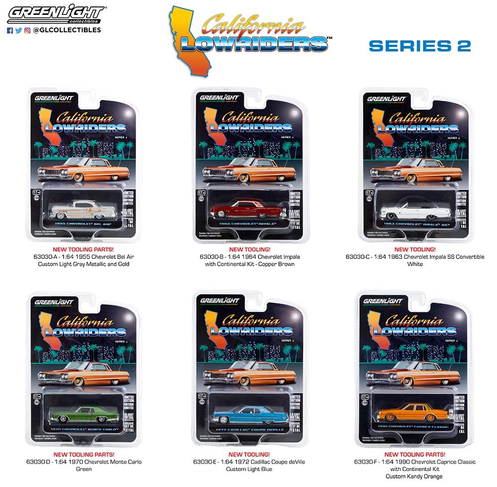 Greenlight 63030 Complete Set of Six (6) California Low Riders Series 2 Diecast Models 1:64 Scale