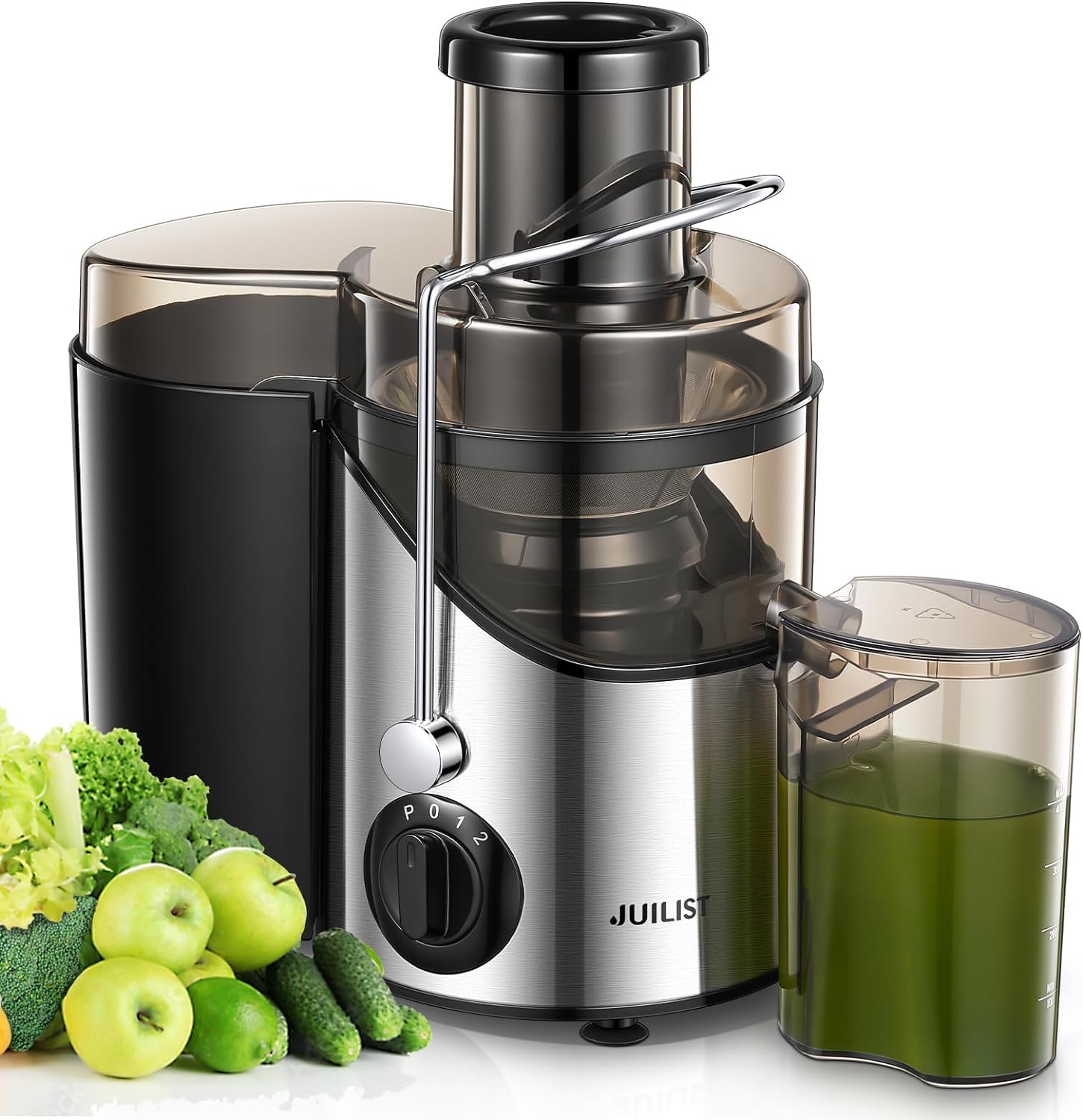 Juicer Machines, 600W Centrifugal Juicer Extractor with Wide Mouth 3” Feed Chute, 1200W Peak Power for Hard & Soft Fruit Vegetable, Easy to Clean, Stainless Steel, Silver