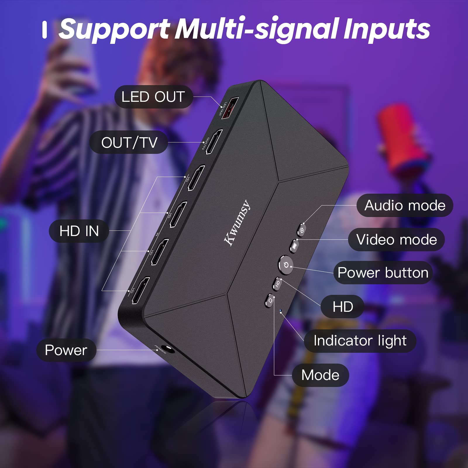 Immersion TV Backlight with HDMI 2.0 Sync Box, Kwumsy TV LED Lights That Sync with TV Real-time Ambient Lighting Strips for 55-70 Inch TV, 15 Lighting Modes/4 HDMI Inputs/Handy Remote Control