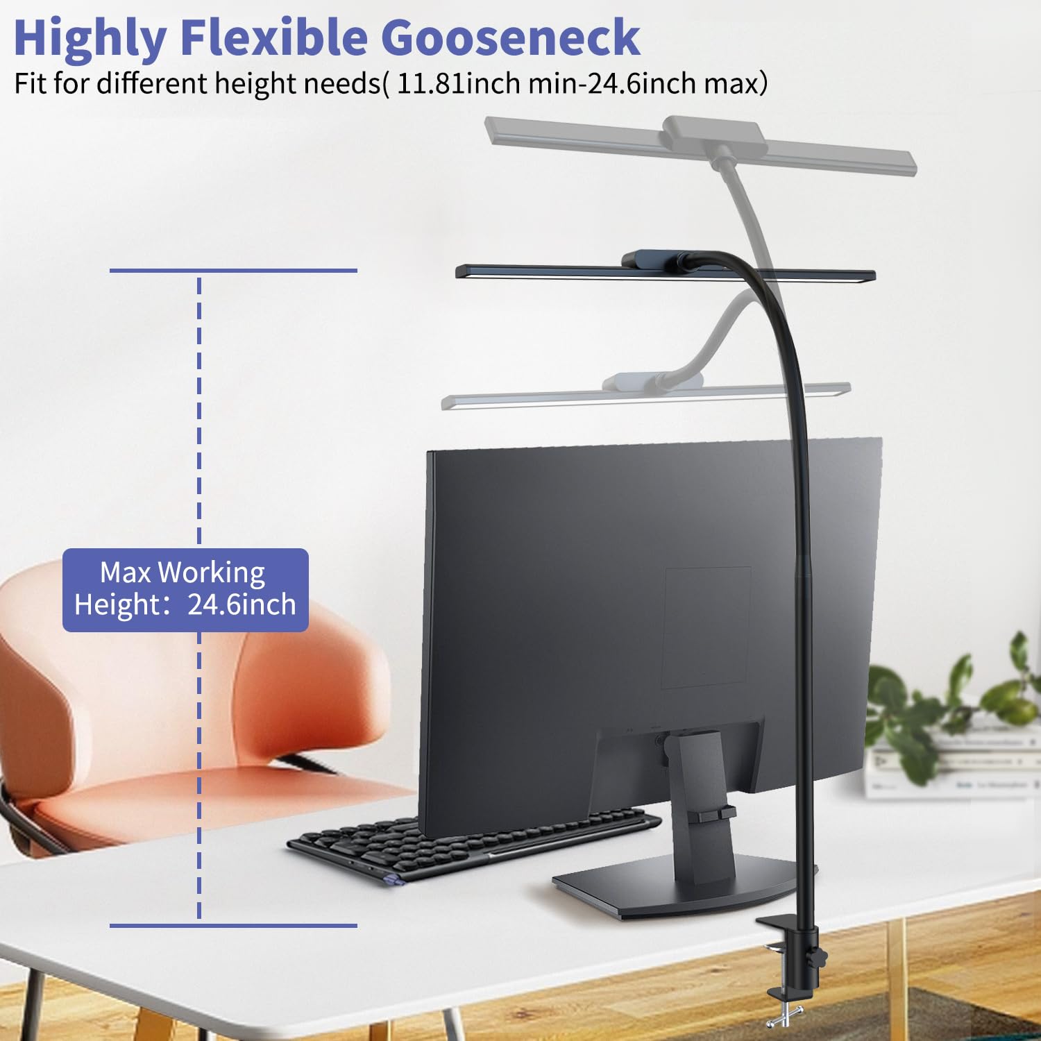 EppieBasic Desk Lamp with Clamp, 24V Led Desk Light Touch Control, Eye Care Architect Office Lamp 4 Color Modes, Adjustable Flexible Gooseneck Table Light for Home Office Study Reading