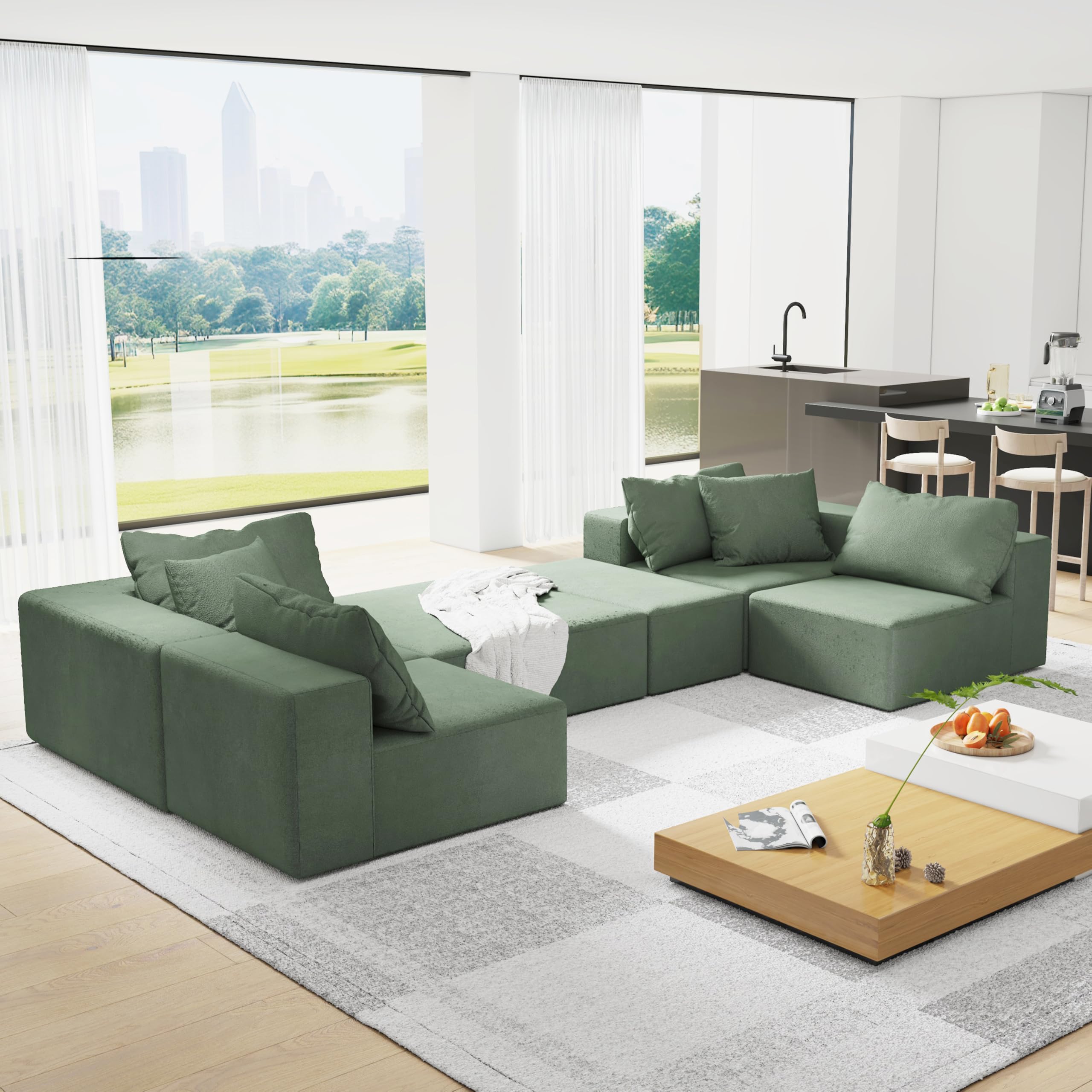 JUIKURY Modern Upholstered Sectional Sofa Couch Set,Modular 132" L Shaped Sectional Living Room Sofa Set with 6 Pillows,Free Combination Sofa Couch for Living Room,Bedroom