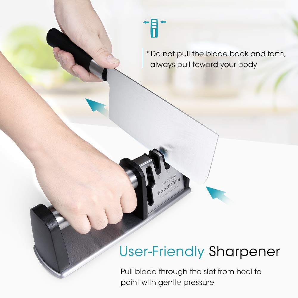 FoodVille KS04 Knife Sharpener for Kitchen Knife Pocket Knife Hunting Knives Including Straight Blades and Scissors (4 Slots) (Black)