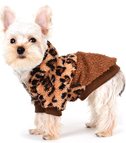 Leopard Dog Sweater for Small Dogs Girl Boy Sweatshirts Fleece Doggie Sweaters Winter Dog Clothes Female Male Pet Cat Pup Warm Clothing Outfit for Yorkie Chihuahua, Small