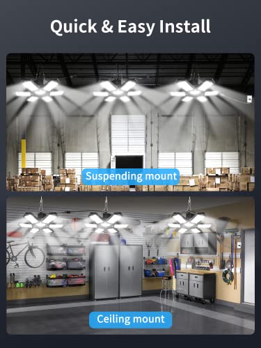 LED Garage Light, 185W 18500LM Plug in LED Shop Light, Linkable Garage Light with Plug Deformable 6 Panels, 6500K LED Garage Ceiling Lights for Garage, Warehouse, Barn, Basement Built-in ON/Off