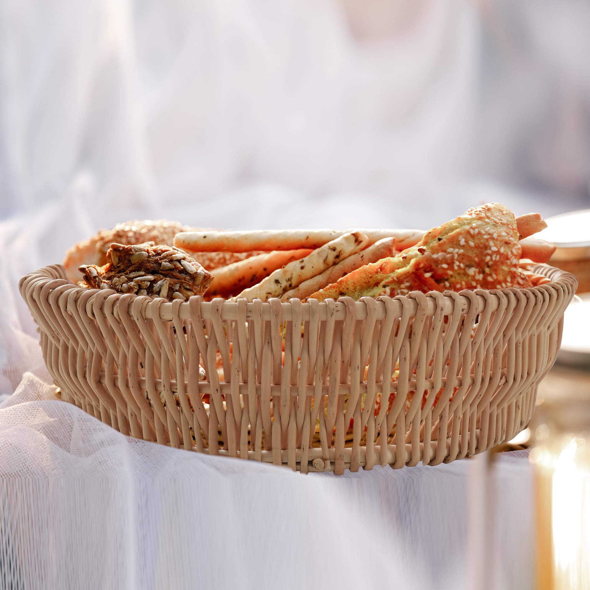 LONGERO Handcrafted Storage Basket, Wicker Round Bowl, Handwoven Shelf Basket, Natural Willow, 1 Pack, Large Size-Top Inner Ø ca 12.5''