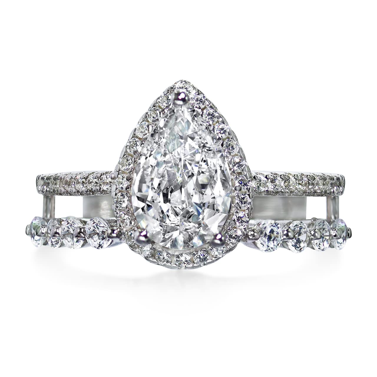 GemSpark Handmade Engagement Ring 1.5 CT Pear Cut Moissanite Diamond Solitaire Wedding/Bridal Ring for Women/Her Propose Rings Set (6)